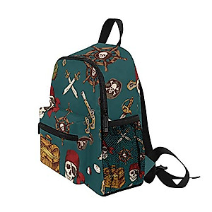 Pirates Seamless Pattern Kids Backpack Preschool Bag Toddler Backpack with Detachable Chest Clip for Boys Girls