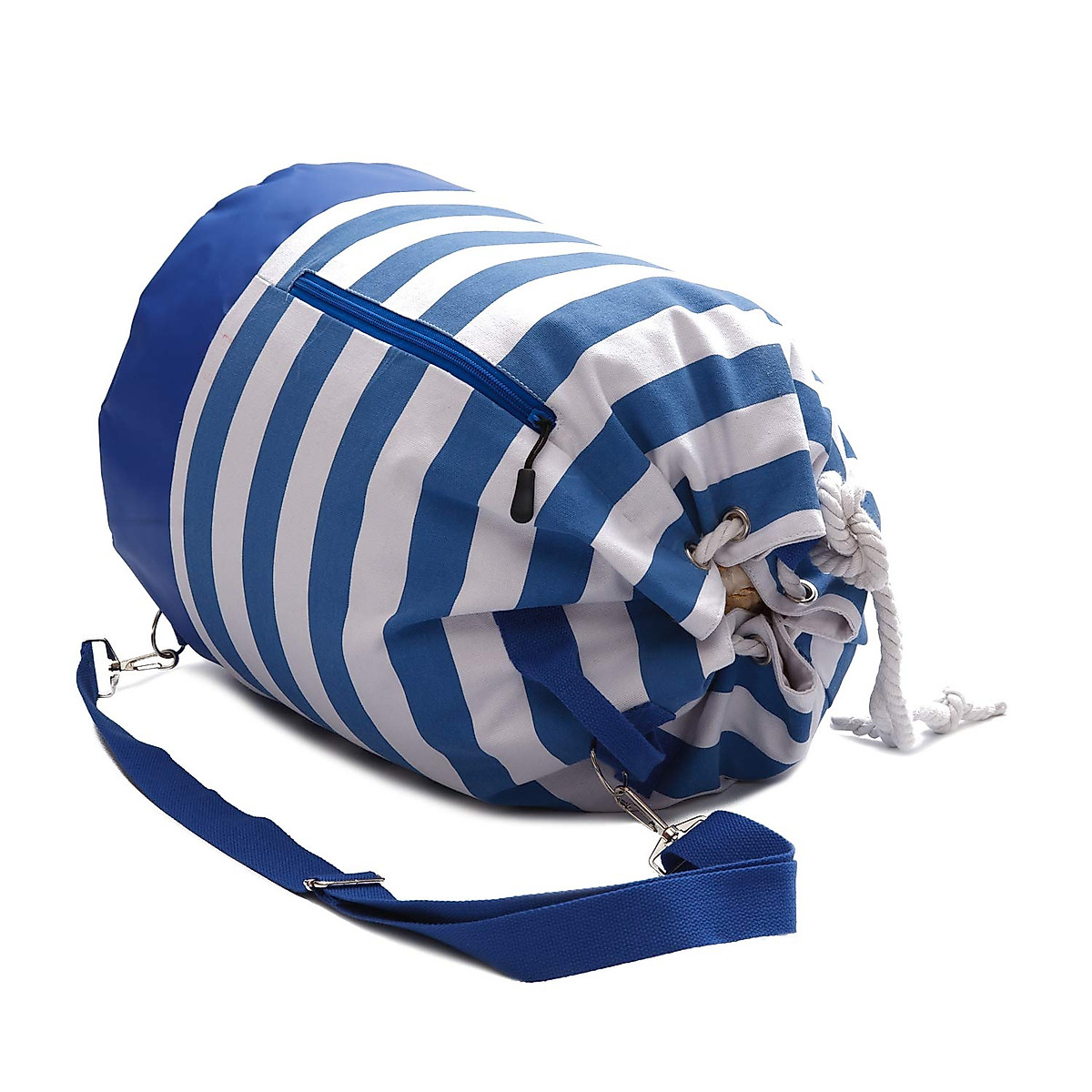 Large Canvas Beach Bag - Single Strap Bag With Waterproof Bottom - Drawstring Backpack For Beach And Travel