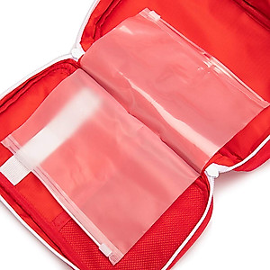 Jipemtra First Aid Bag Tote Empty Small First Aid Kit Bag Outdoor Travel Rescue Pouch First Responder Medicine Bag Pocket Container for Car Home Office Sport Outdoors (Red Handle)