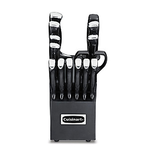 Cuisinart 15-Piece Knife Set with Block, High Carbon Stainless Steel, Forged Triple Rivet, Black/Black C77BTR-15PBK