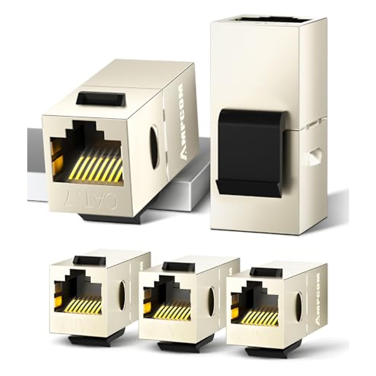 AMPCOM CAT7 Inline Coupler RJ45 STP Keystone Jack, Shielded Female to Female Feedthrough Ethernet Module- 5 Pack