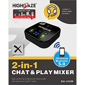 HIGHGAZE Bluetooth Chat & Play Audio Mixer Accessory for Switch Game Streaming with Smartphone & PS4 PS5 or Xbox, Discord, Voice call to Headset with aptX Audio, Adjust Game Volume Balance
