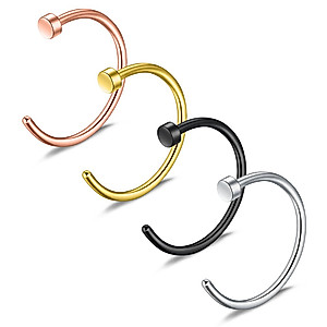 Ruifan 4pcs Mix Color Stainless Steel Body Jewelry Piercing Earrings Nose Hoop Ring Unisex 22 Gauge 8mm