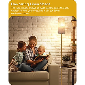 EDISHINE Modern Corner Floor Lamp with Remote, Stepless Dimmable Minimalist Reading Lamp, 65" Tall Pole Lamp for Living Room, Bedroom, Office, 9W LED Bulb Included (Gold)