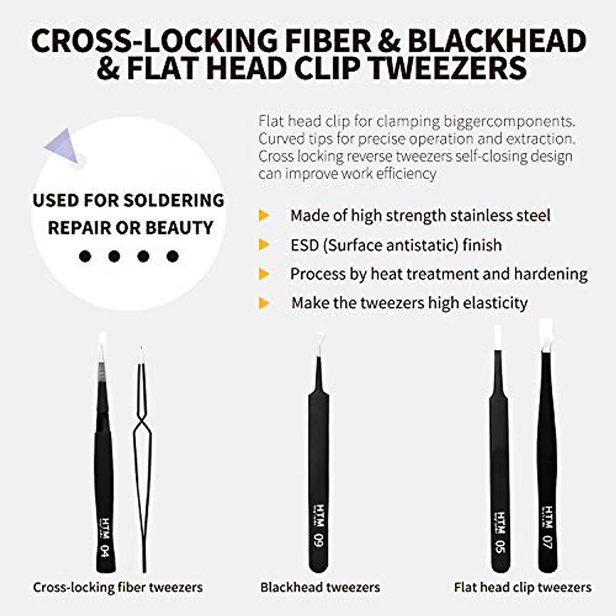 13 Pcs Sharp Precision Tweezers Set,Anti-Static Stainless Steel Esd Tweezers Kit For Craft, Jewelry, Electronics Repair, Soldering & Laboratory Work.And Used for Beauty Etc