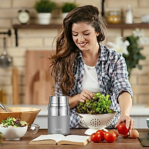 FEWOO Thermos for Hot Food, Vacuum Insulated Soup Containers, 24oz Stainless Steel Lunch Box for Kids Adults, Thermal Food Jar for School Office Travel (Silver)