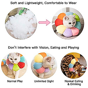 KUDES Cat Small Dog Recovery Collar, Cute Neck Cone After Surgery, Adjustable Pet E Collar, Wound Healing Protective Cone Surgery Recovery Elizabethan Collars for Small Pet (S(Within 4lb), Colorful)