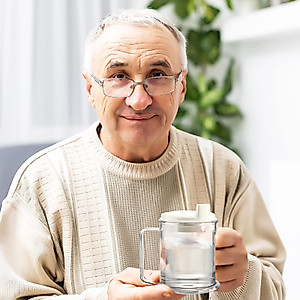 Eaasty Adult Sippy Cup 2 Handle Plastic Mug 10 oz No Spill Cups for Elderly Spill Resistant Lightweight Drinking Mug with Easy to Grasp Handles for Hot and Cold Beverages(6 Pcs)