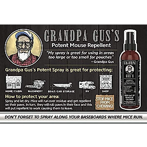 Grandpa Gus's Potent Mouse Repellent Spray, Peppermint & Cinnamon Oil Formula, Repels Mice & Rats from Nesting, Chewing in Homes/RV, Boat/Car, Storage & Wiring, 8 oz (2 Bottles)
