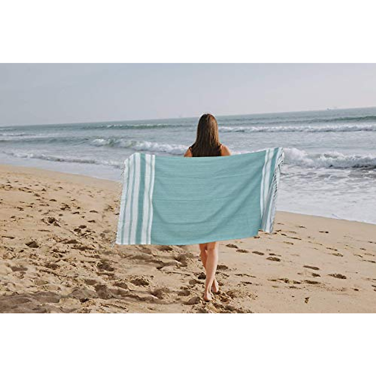 GLAMBURG Peshtemal Turkish Beach Towel 100% Cotton Oversized 36x71 Set of 6 for Adults, Soft Durable Absorbent Extra Large Hammam Bath Sheet - Teal
