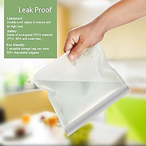 SPLF 10 Pack Reusable Sandwich Bags Dishwasher Safe, Reusable Quart Freezer Bags, Leakproof Reusable Storage Bags Silicone and Plastic Free for Marinate Meats, Cereal, Lunch, Veggies