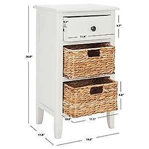 Safavieh Home Collection Everly Drawer , Vintage White 1-Drawer 2 Removable Baskets Side Table