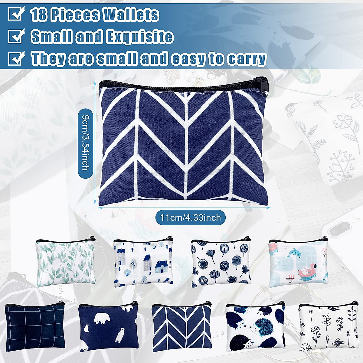 Silkfly 18 Pcs Small Canvas Coin Purse Cute Change Purse for Girls Zipper Coin Pouch Kids Mini Coin Bag Tiny Pouch for Women Keychain Key Holder, 9 Styles