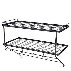 VEVOR Pot Rack Wall Mounted, 30 inch Pot and Pan Hanging Rack, Pot and Pan Hanger with 12 S Hooks, 55 lbs Loading Weight, Ideal for Pans, Utensils, Cookware in Kitchen