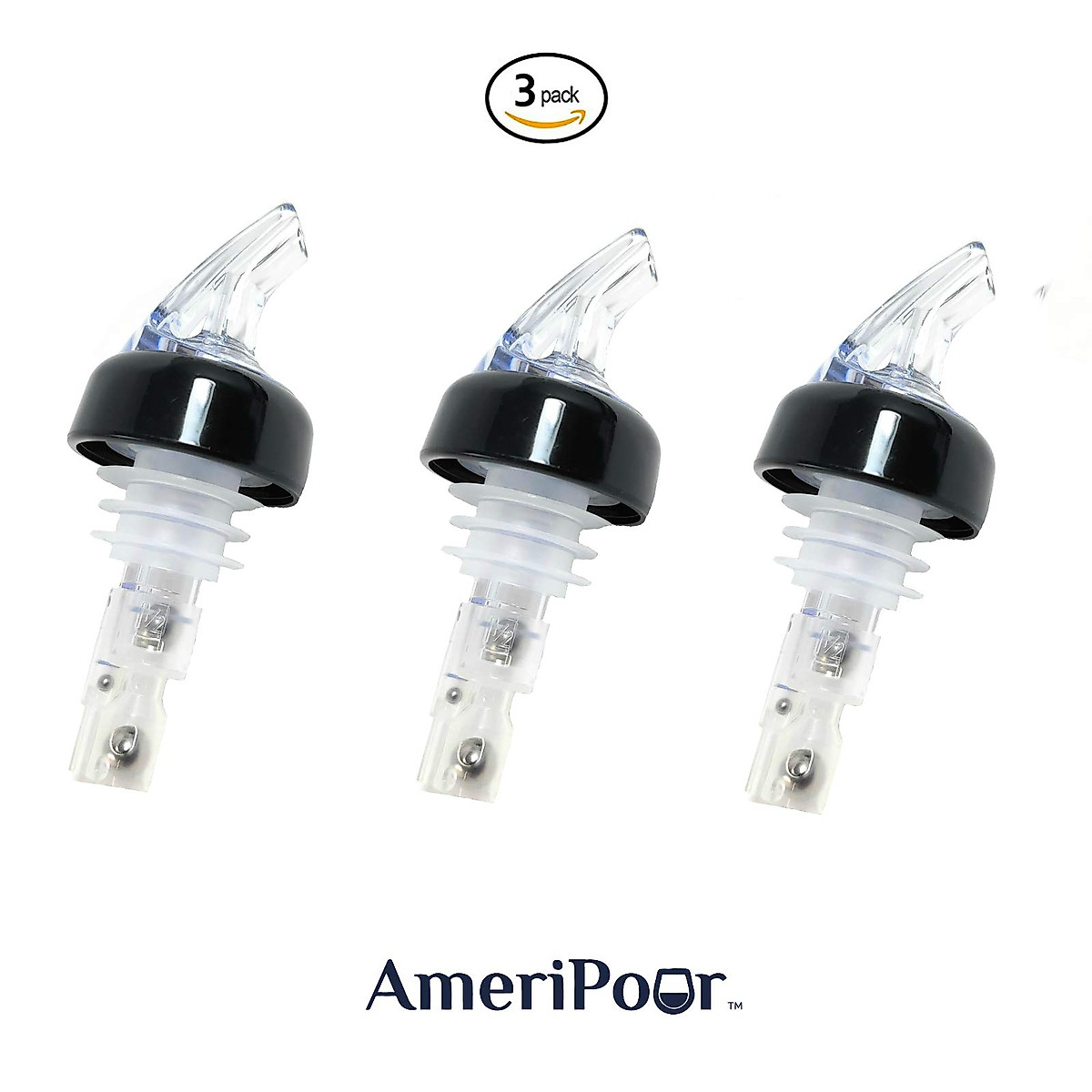 Measured Liquor Pourers - Large Cork For Oversized Bottles - Made 100% In The USA. Bar Spouts That Don't Leak - No Cracks, Just A Perfect Cocktail Pour Everytime. (Clear, 1.5oz (45ml) - 3 Pack)