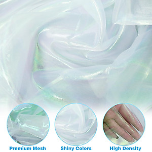 3Yard Sheer Fabric, Magic Laser Holographic Fabric, 59inch Iridescent Fabric Sequin Fabric Gradient Organza Fabric Lace for Wedding Photography Background Dress Party DIY Supplies, Magic White