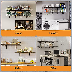 eShelf 2x6 ft Garage Shelving, 2-Pack Wall-Mounted Shelves for Garage, Kitchen, Pantry Storage, 800 lbs Total Load Capacity Gargae Wall Shelving, Black