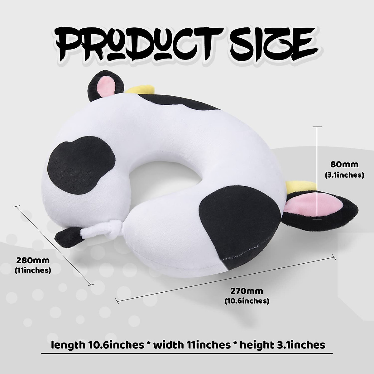 GLCS GLAUCUS Kid Travel Pillow for Car Airplane Soft Kids Neck Pillow for Head Chin Support Cute Animal U Shaped Travel Pillow Portable Essential for Road Trip Traveling White Cow