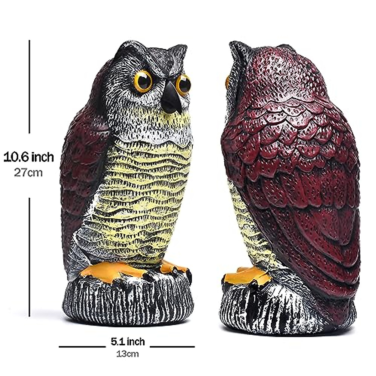 ZSYAIIQ 2 Packs Fake Plastic Owl Bird, Garden owl Statue, Halloween Decorations, Can Repel Pigeons Away from The House, Garden, Pool. (Wine red) 1