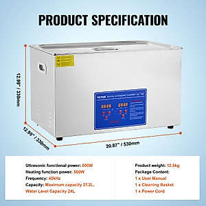 VEVOR 30L Industrial Ultrasonic Cleaner with Digital Timer&Heater 40kHz Professional Large Ultrasonic Cleaner Total 1200W for Wrench Tools Industrial Parts Mental Instrument Apparatus Cleaning