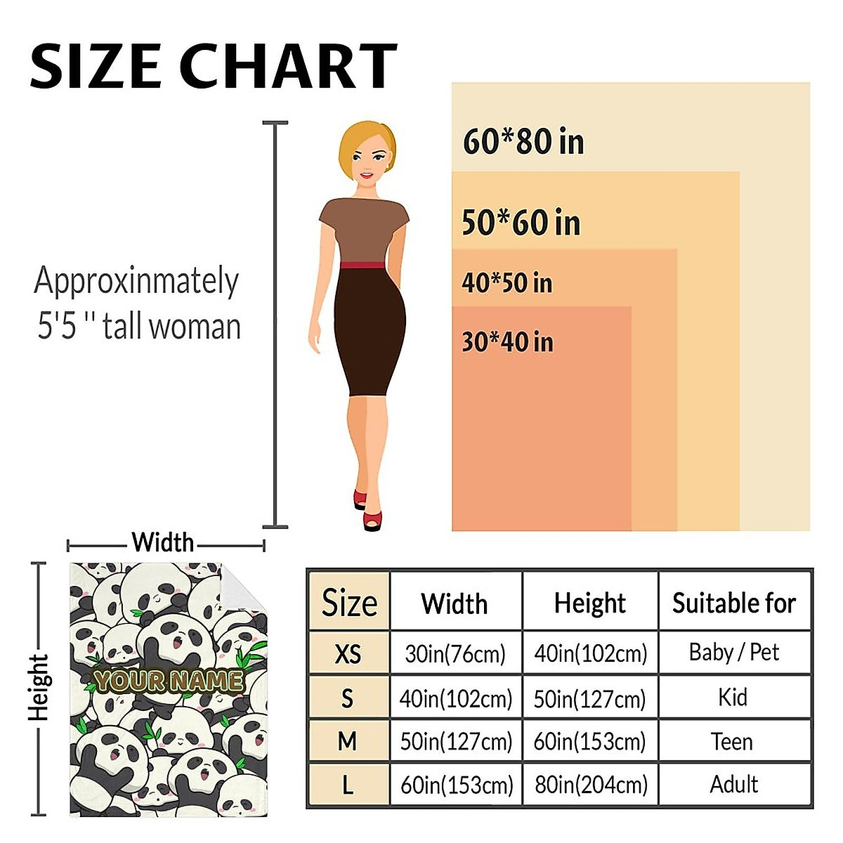 Custom Panda Blanket Gift - 60x80 Inches Cute Blankets for Women & Adults - White Soft Fuzzy Throw for Bed, Couch & Living Room