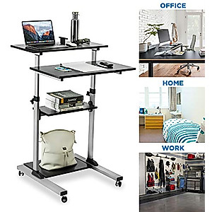 Mount-It! Mobile Standing Desk/Height Adjustable Stand Up Computer Work Station | Rolling Presentation Cart with 27.5 Inch Wide Platform, Locking Wheels