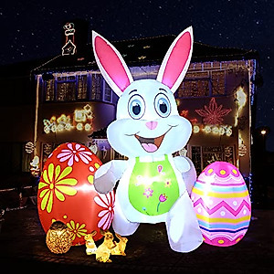Easter Inflatable Bunny Outdoor Decorations 6FT Blow Up Rabbit with Eggs Decor Build-in LEDs for Yard Garden Lawn Indoors Outdoors Home Holiday Parties