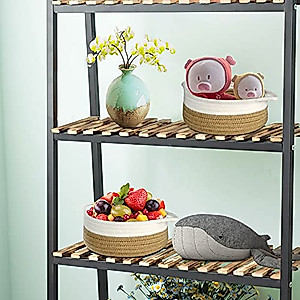 Voil mart Cotton Rope Basket Set of 5,Rope Basket with Handles,Woven Storage Basket,White and Jute Decorative Toy Baskets Setfor Baby Nursery toys, Remote, Controls, Phone, Stationary, Makeup