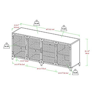 Walker Edison Malcomb Urban Industrial 4 Door Metal Mesh TV Console for TVs up to 65 Inches, 60 Inch, Rustic Oak