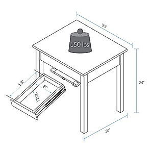 Casual Home Kennedy End Table Drawer, Concealment Furniture, Warm Brown