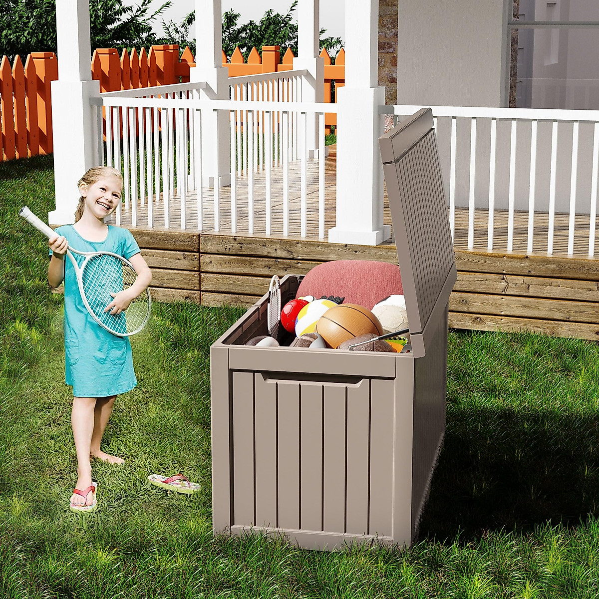 KFY deck box,XXL 230 gallon Resin Large outdoor storage box waterproof and sunproof Loackable Suitable for patio furniture and outdoor garden tool storage (lightbrown)