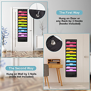 Geyee 4 Pack Wall Hanging File Folders Organizer, Heavy Duty Storage Pocket Chart, Over Door Hangers Included, Hanging Wall Paper Organizer Holder for School Classroom Office Home(10 Pocket)