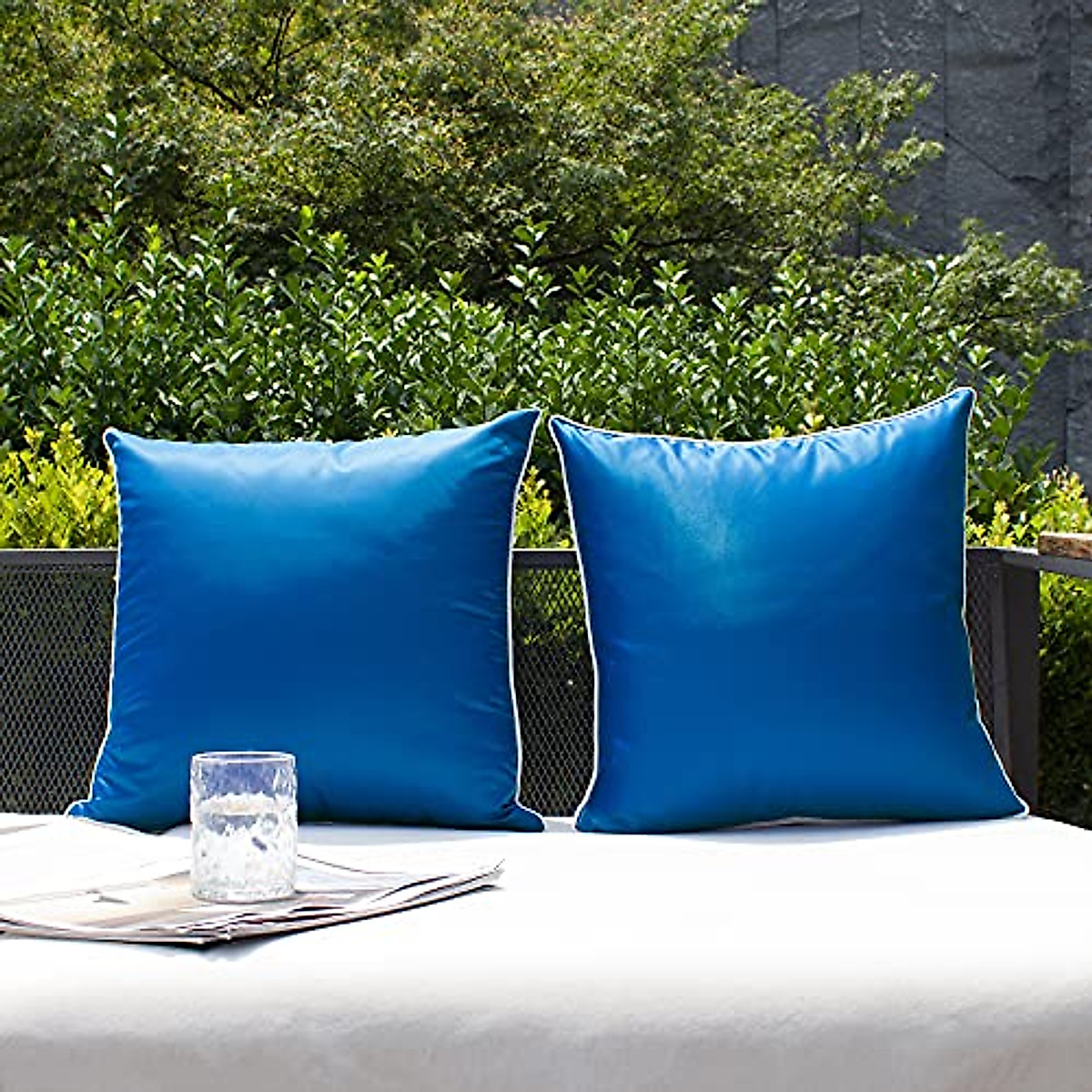 Kevin Textile Pack of 2 Decorative Outdoor Waterproof Throw Pillow Covers Square Pillowcases Modern Cushion Cases for Patio Couch Bench 18 x 18 Inch Blue