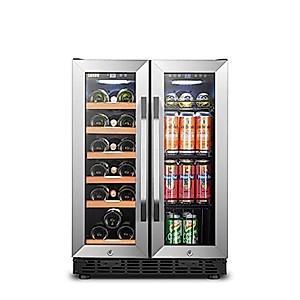 Lanbo Wine and Beverage Refrigerator, Dual Zone Built-in Wine and Drink Center, 18 Bottle and 55 Can