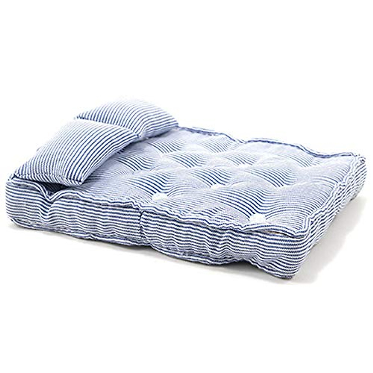 Classics by Handley Dollhouse Double Mattress with Pillows, Blue and White Stripe