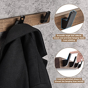 FATASTY Coat Hooks Wall Mount, Solid Walnut Wall Coat Rack with 4 Aluminum Hooks, 15.75 inches Coat Rack Wall Mount Hooks for Hanging Coats, Backpacks, Hats, Towels, Bags,etc.