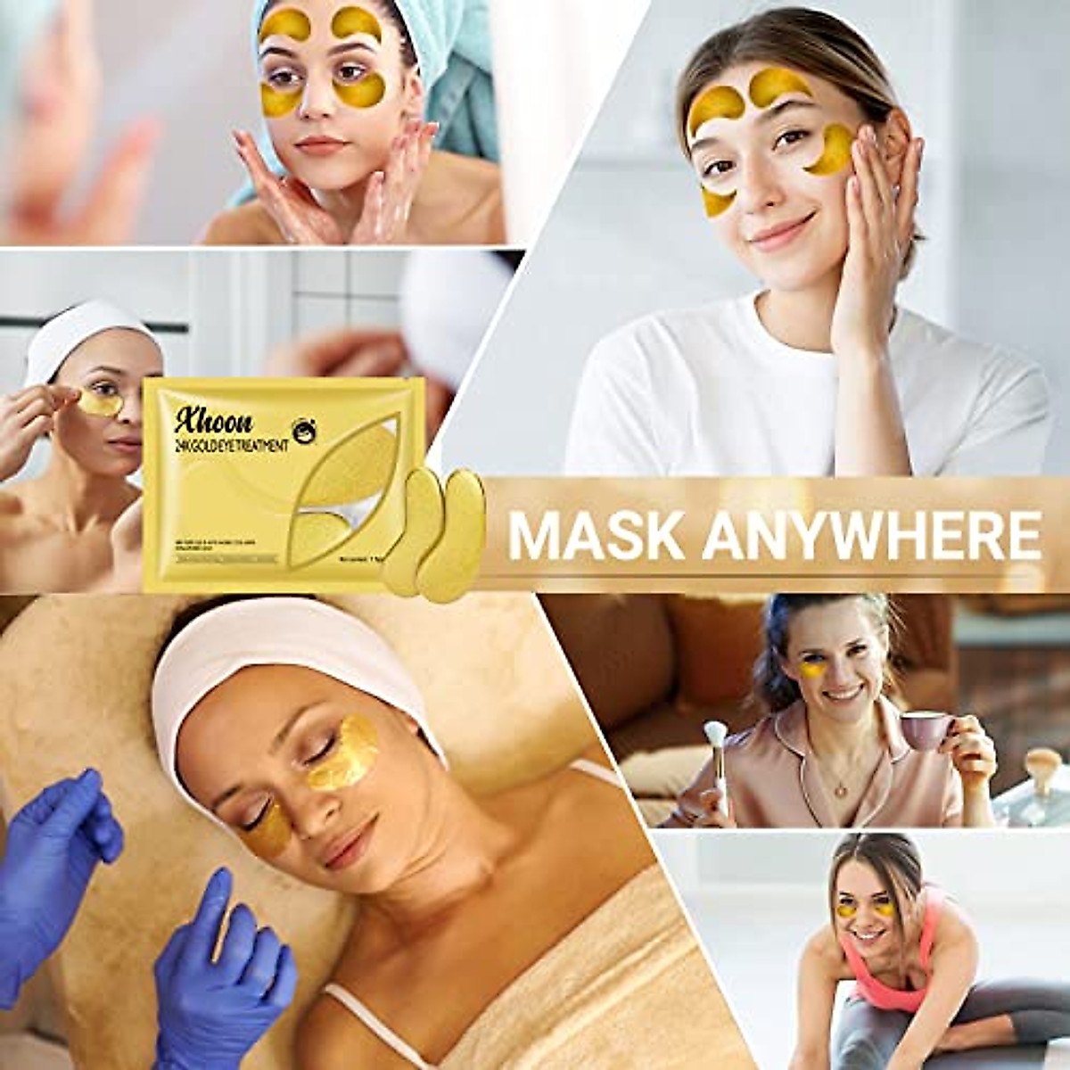 Xhoon 24K Gold Under Eye Patches - 40 PCS Under Eye Mask Amino Acid & Collagen, Under Eye Mask for Face Care, Eye Masks for Dark Circles and Puffiness, Under Eye Masks for Beauty & Personal Care