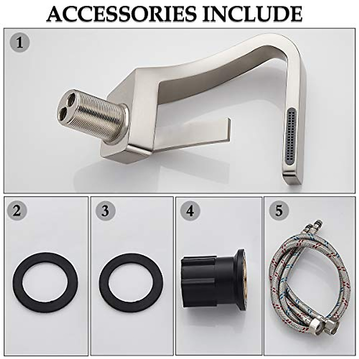 becola Bathroom Sink Waterfall Faucet,Solid Brass Single Handle Hot and Cold Water Mixer Tap, Lavatory Vanity Sink Faucet Including Two US Standard 3/8" Hoses(Brushed Nickel)