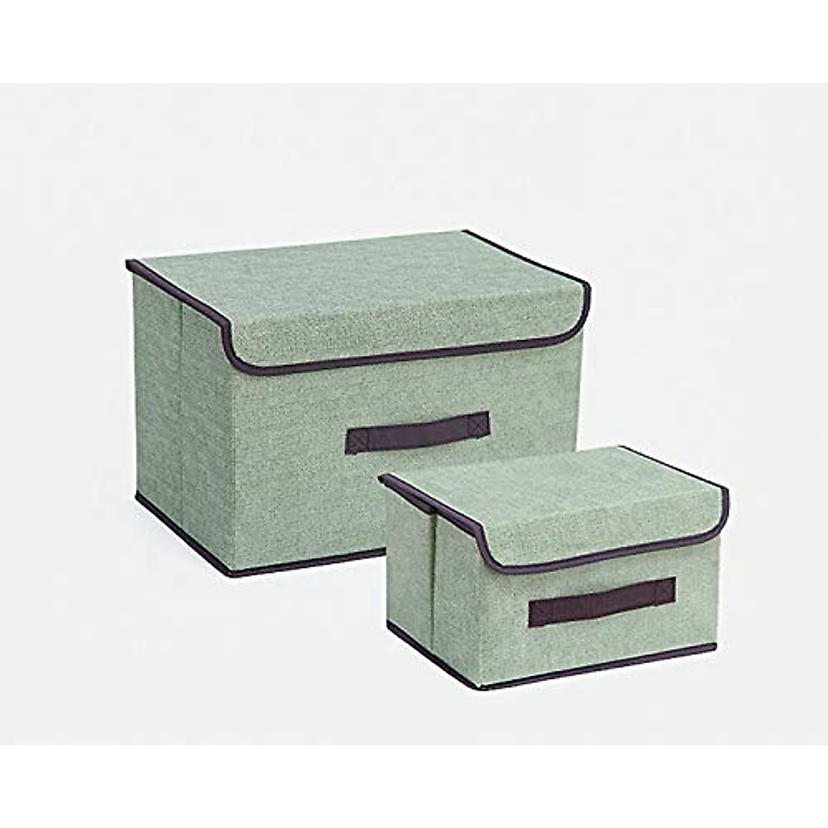 Elonglin Foldable Storage Basket, 2 Pack Lidded Storage Bins with Handle Organize Clothes Toys Book Universal Household Containers for Bedroom Wardrobe Clothes Office Shelf (Green)