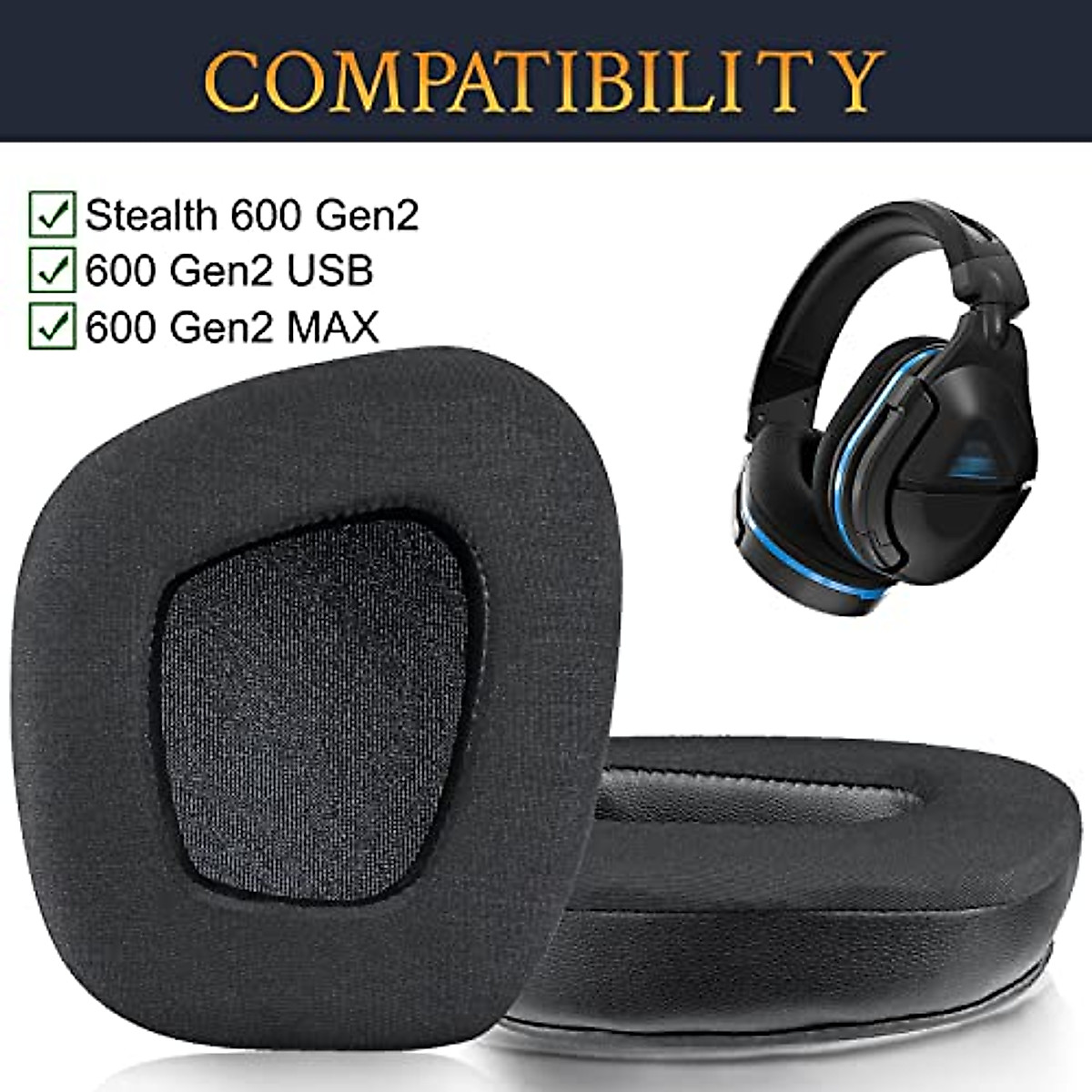 SOULWIT Cooling-Gel Earpads Replacement for Turtle Beach Stealth 600 Gen 2/600 Gen2 USB/600 Gen 2 MAX Wireless Gaming Headset, Ear Pads Cushions with Noise Isolation Foam