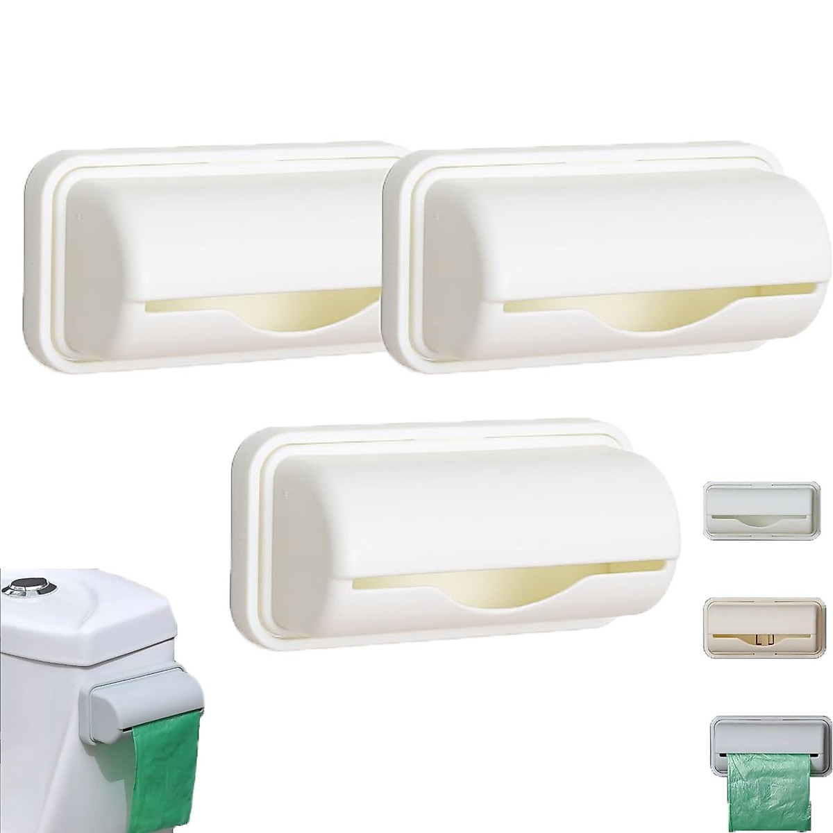 Fineliner Bag Dispenser, 2024 New Fineliner Trash Bags and Dispenser, Adhesive Trash Bag Dispenser, Trash Bag Dispenser for Bottom of Can, Wall-Mounted Garbage Storage Bag for Home Kitchen(White,3)