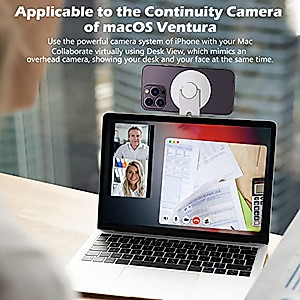 imluckies [Upgrated] Magnetic Laptop Phone Holder, 180° Adjustable Continuity Camera Mount Clip Compatible with Magsafe for iPhone 14 13 12 Series, for iOS 16 & MacBook macOS 13 Ventura, Silver