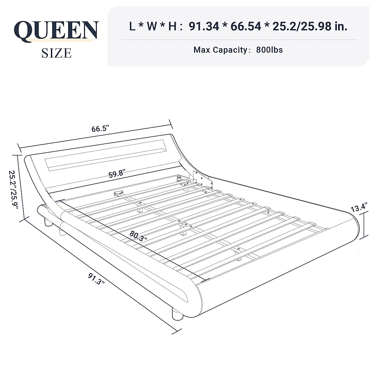 Allewie Queen Size LED Platform Bed Frame with Adjustable Headboard/No Box Spring Need/Easy Assembly/Faux Leather in Black