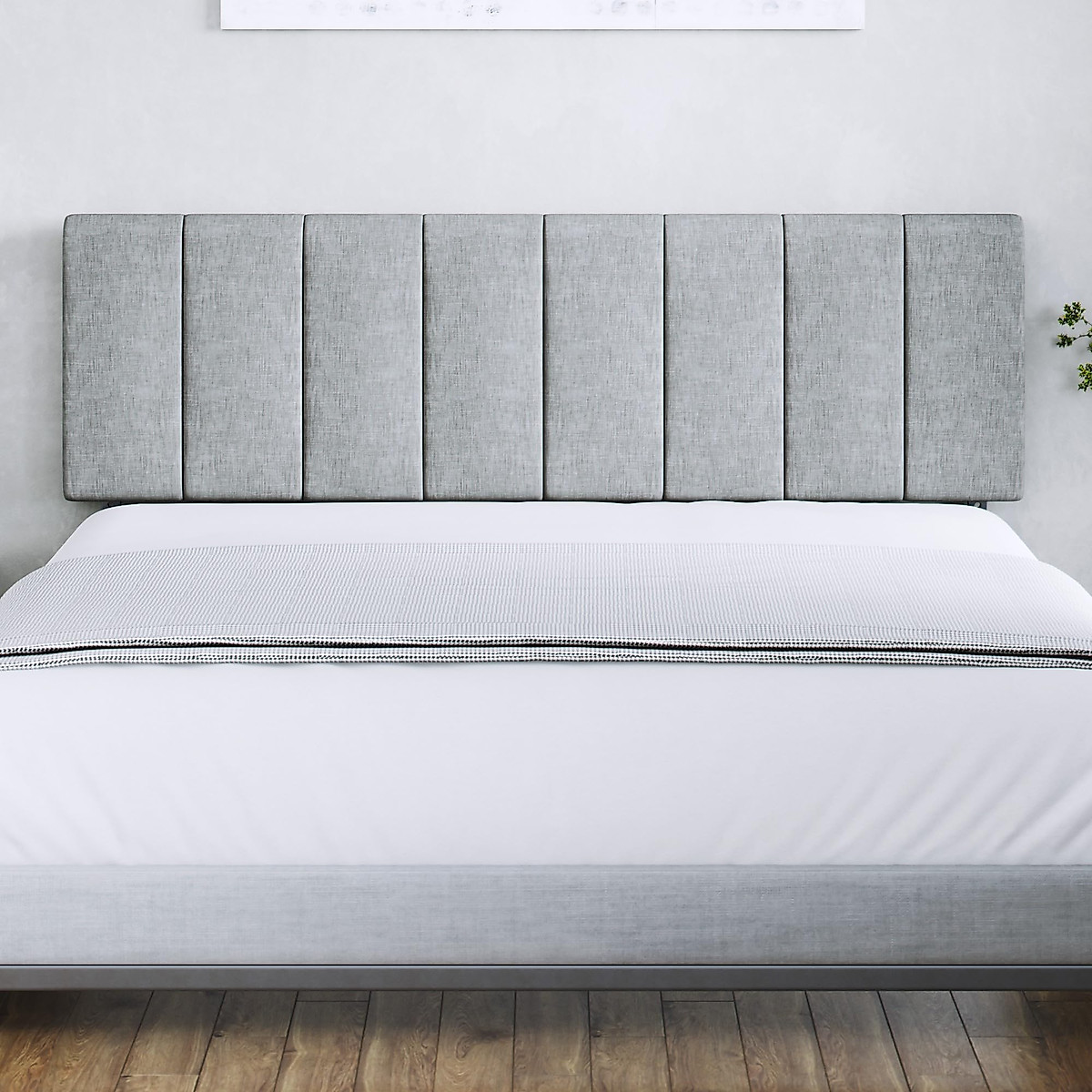 Celestial Sleep Vertical Channel-Tufted Mid-Rise Upholstered Headboard, Wall or Bed Frame Mount - Full or Queen (Gray)