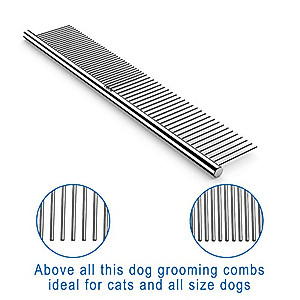 ROPO Pet Steel Combs Dog Cat Comb Tool for Removing Matted Fur - Pet Dematting Comb with Rounded Teeth and Non-Slip Grip Handle - Prevents Knots and Mats for Long and Short Haired Pets