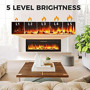 60 inches Electric Fireplace, Recessed and Wall Mounted Fireplace, Adjustable 20 Flame Colors and 5 Speeds, Remote Control & Touch Screen with Timer, Linear Fireplace W/Thermostat, Black