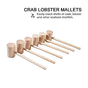 6Pcs Wooden Hammers, Natural Hardwood Crab Lobster Seafood Mallets