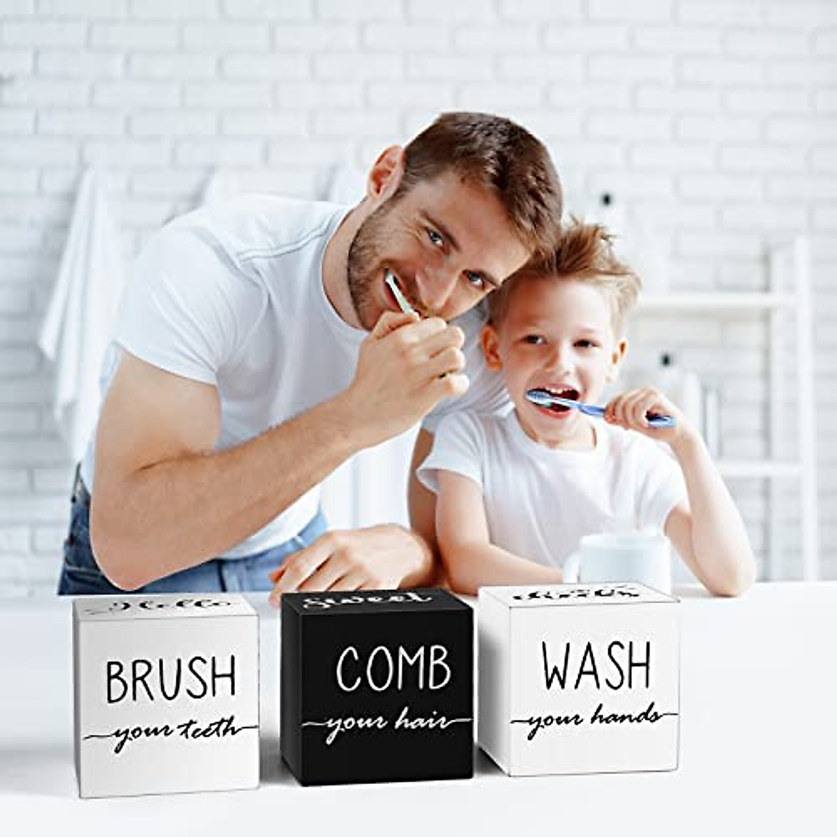 Farmhouse Set of 3 for Bathroom Decor Funny Bathroom Sign with Unique Sayings Rustic Wooden Bathroom Shelf Decor Cute Black and White Bathroom Decor For The Guest Restroom Home Decoration