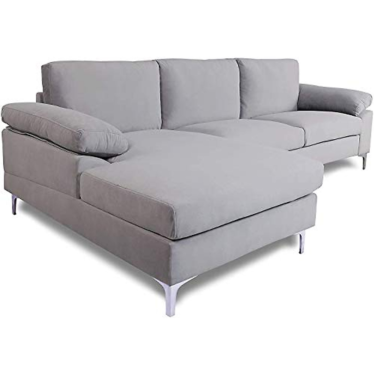 Restar Sectional Couch Left-Hand Facing, L-Shaped Couch for Family Living Room, Modern Large Velvet Sectional Sofa with an Extra-Wide Chaise Lounge (Light Grey)