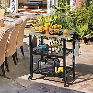 YITAHOME Outdoor Grill Cart Table Patio Food Prep and Work Cart Table Three-Shelf Stainless Steel Flattop Outdoor Cooking Prep Table with Wheels
